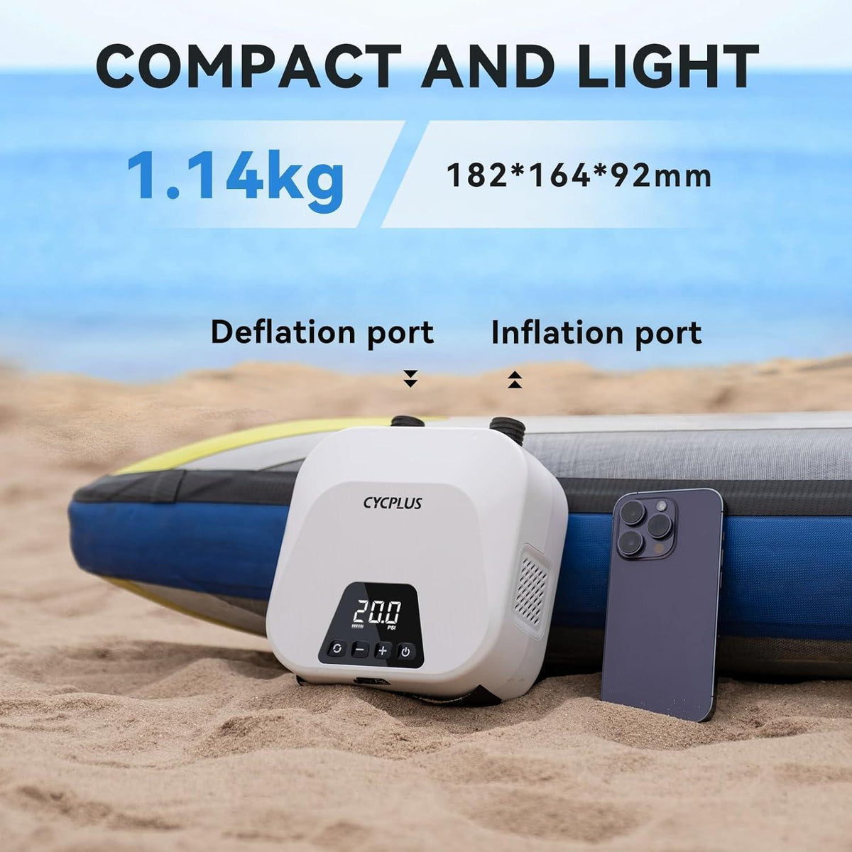 Cycplus D14 Pro 20PSI Rechargeable Electric Paddle Board Pump – Sports ...